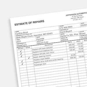 Auto Repair Estimate. Body Shop Estimate. Auto Body Estimator. - Etsy