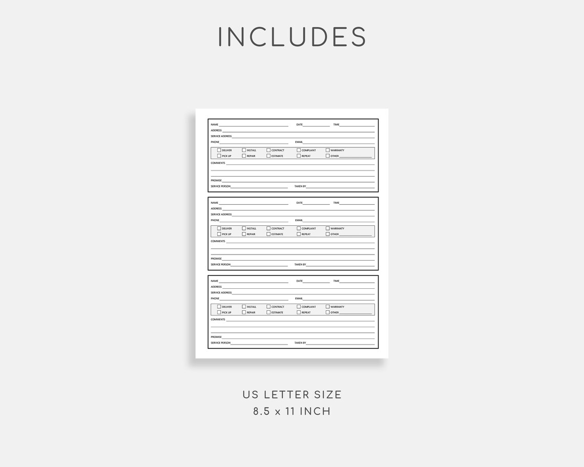 Service Call Log. Printable Service Tracker. Maintenance Call - Etsy