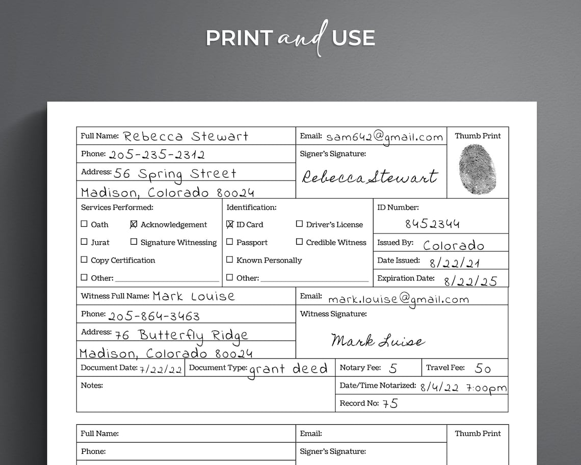 Printable Notary Journal. Notary Log. Notary Book Printable - Etsy