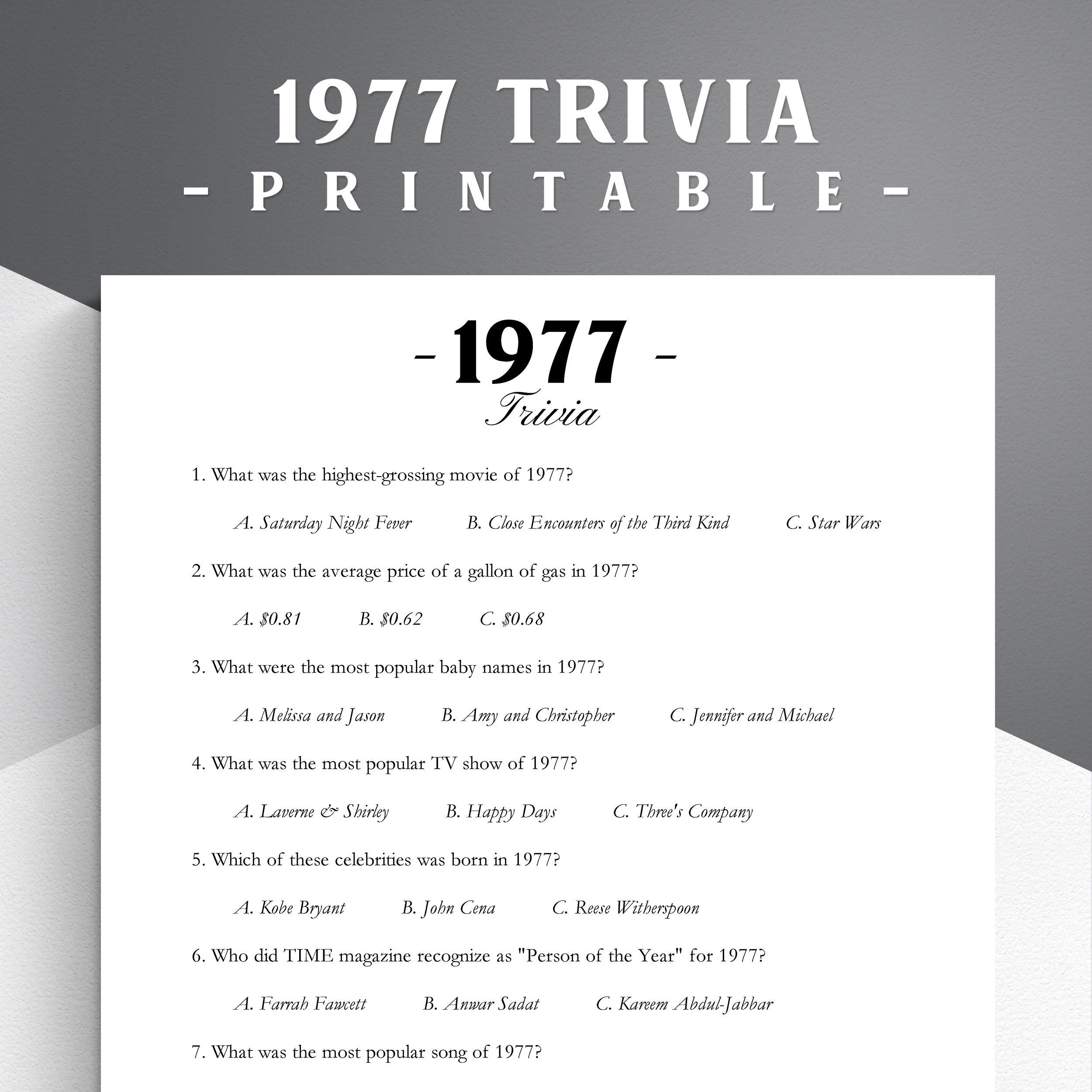 1977 Trivia Game: Retro 70s Party Quiz (printable PDF) - Etsy