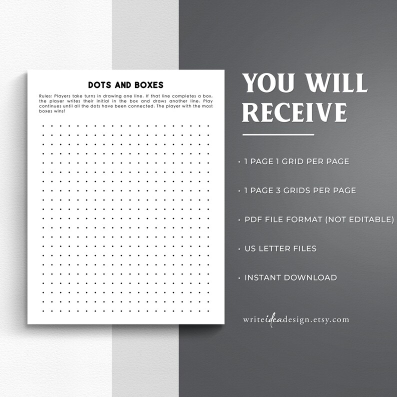 Dots and Boxes Printable Game. Dot Grid Printable Game. Pigs in a Pen ...