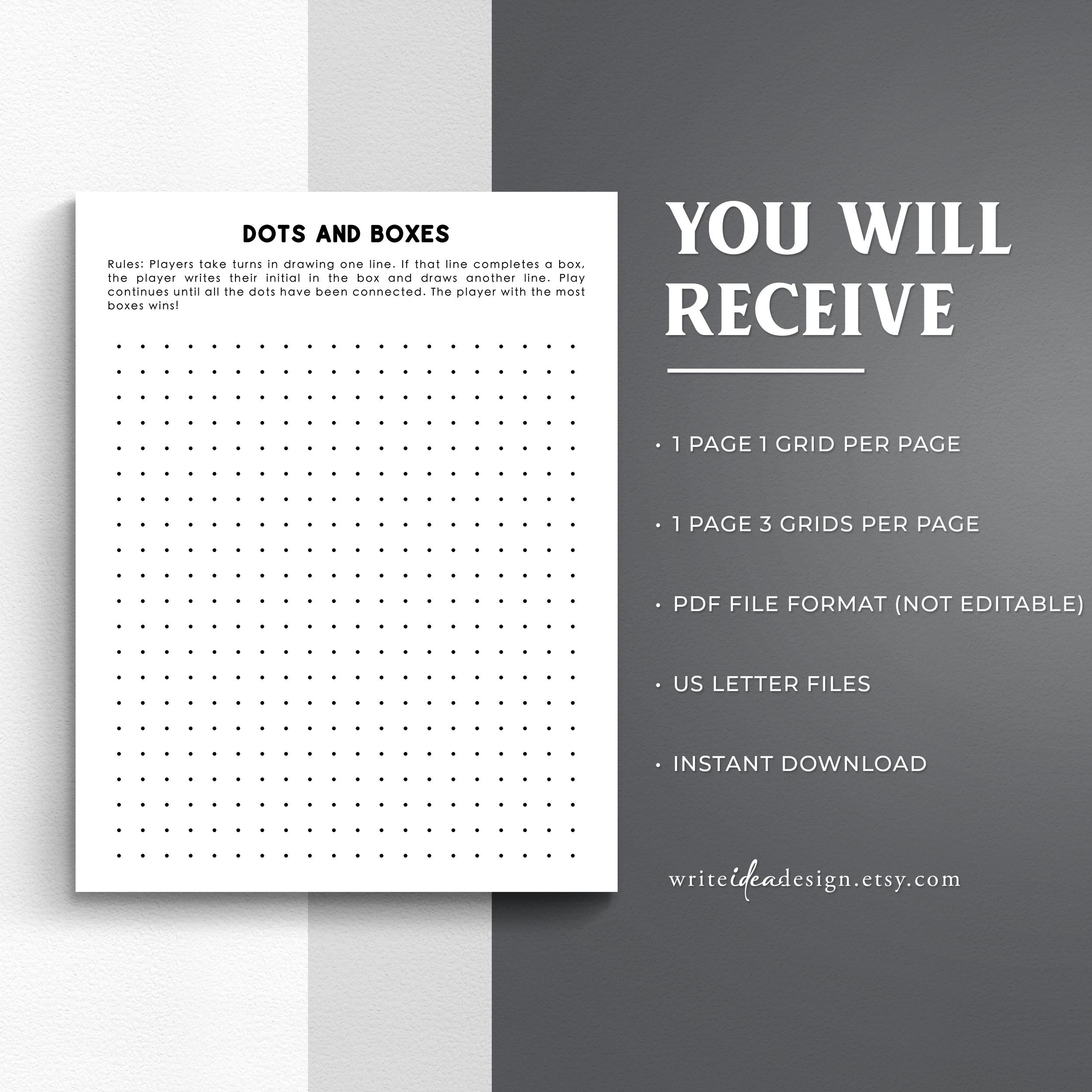 Dots and Boxes Printable Game. Dot Grid Printable Game. Pigs in a Pen ...