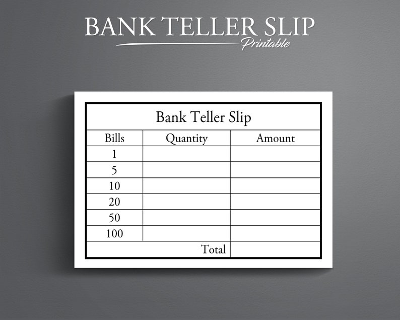 Bank Teller Slip. Cash Breakdown Slip. Cash Withdrawal Slip. - Etsy