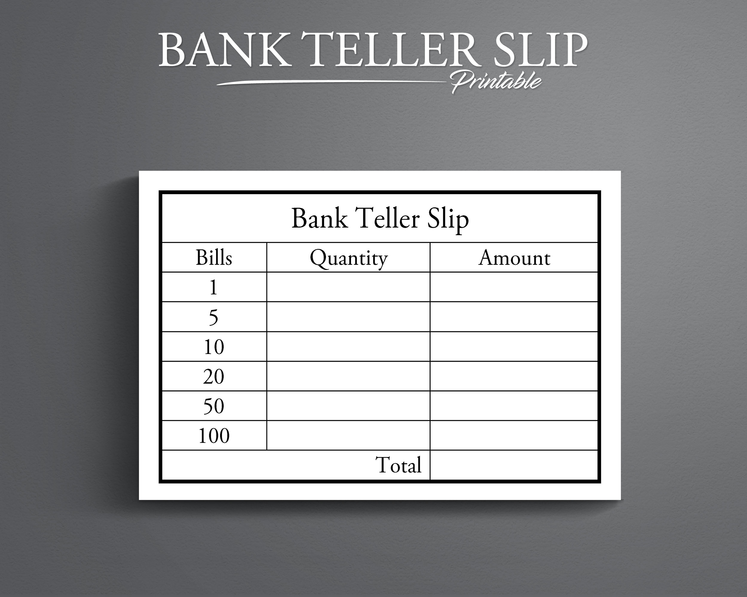 Bank Teller Slip Printable (PDF) - Etsy