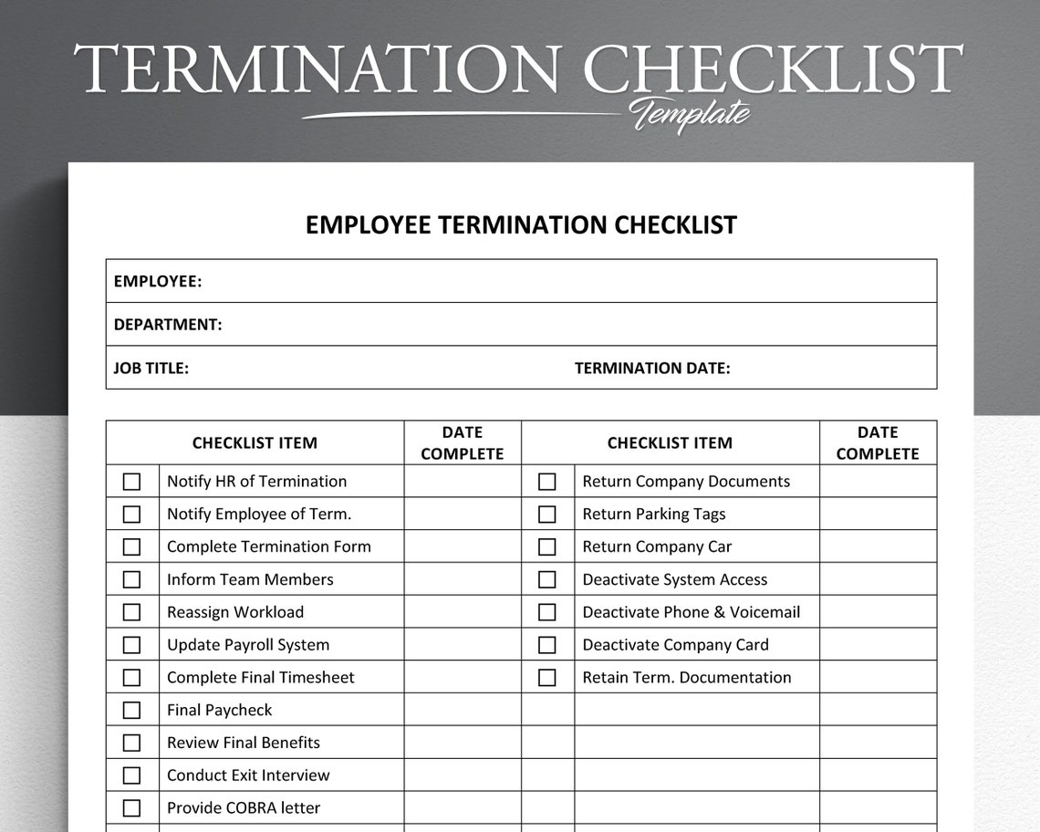 Employee Termination Checklist Template (PDF, Word, Google Docs) - Etsy