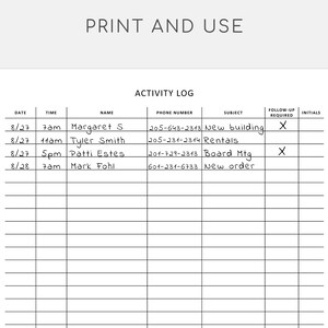 Activity Log. Activity Tracker Template. Activity and - Etsy