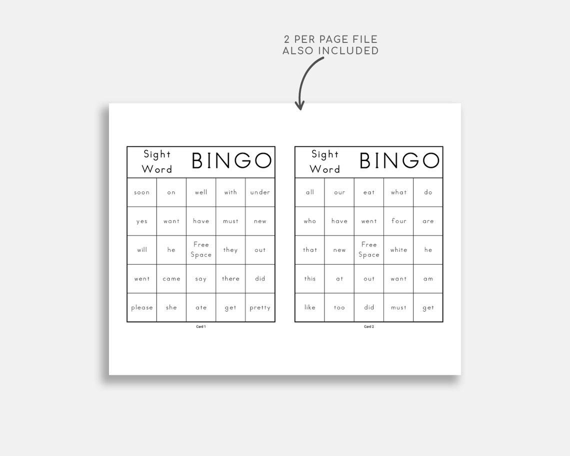 Kindergarten Sight Word Bingo. 100 Sight Word Bingo Cards. | Etsy