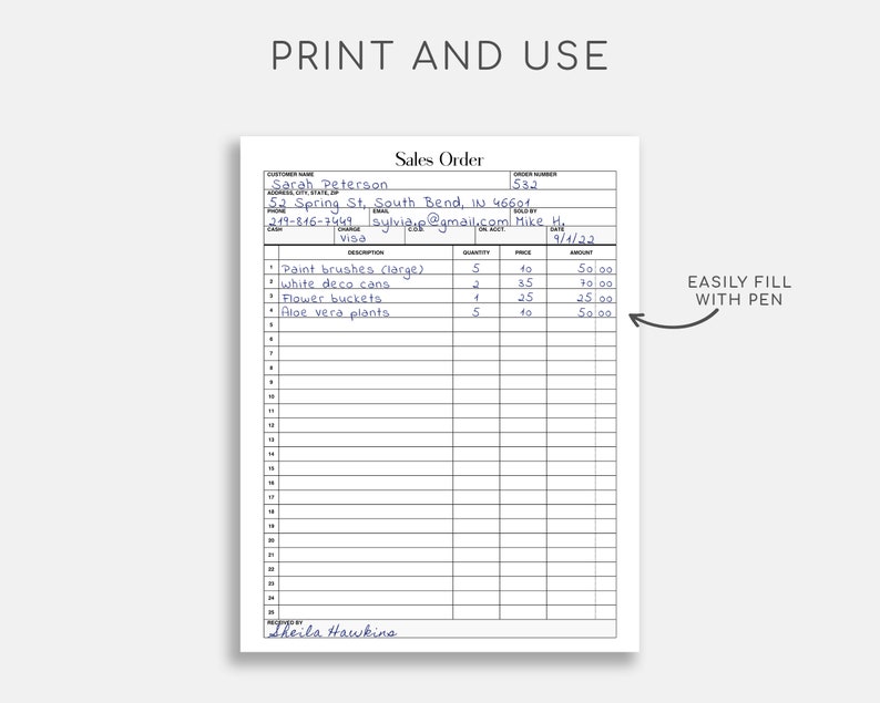 Printable Order Template. Order Form. Sales Order Template. - Etsy