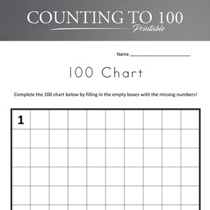 Count to 100 Worksheet. Math Worksheet. Learn to Count. 100 Chart. - Etsy