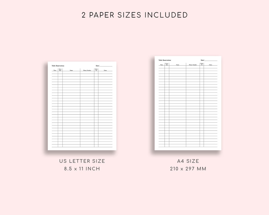 Printable Table Reservation List. Restaurant Table Reservation - Etsy UK