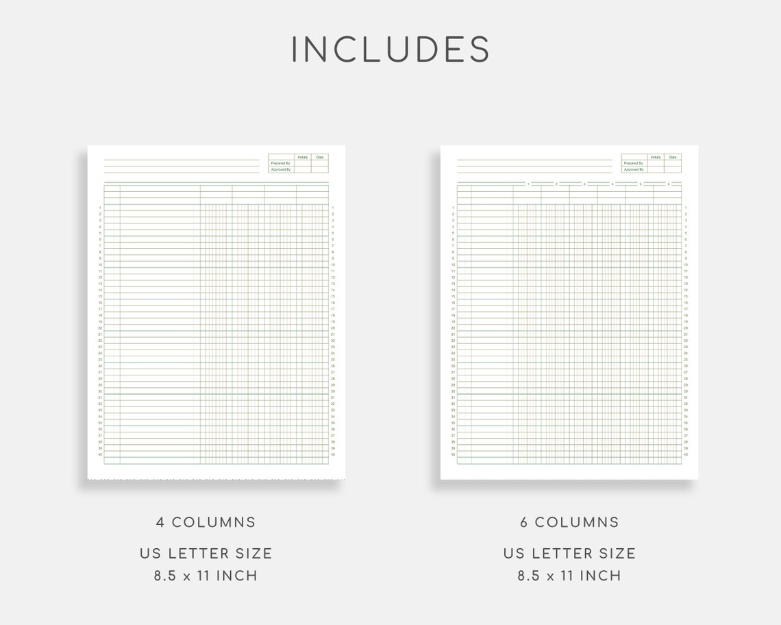Printable Columnar Paper. Accounting Ledger. Digital Ledger - Etsy