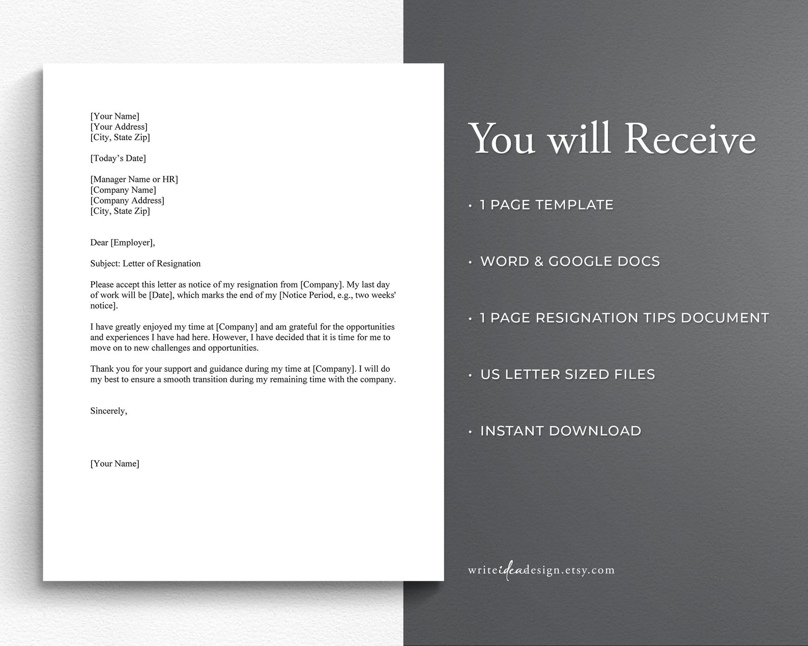 Professional Resignation Letter Template, Editable in Word or Google ...