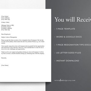Professional Resignation Letter Template. Google Docs/microsoft Word ...
