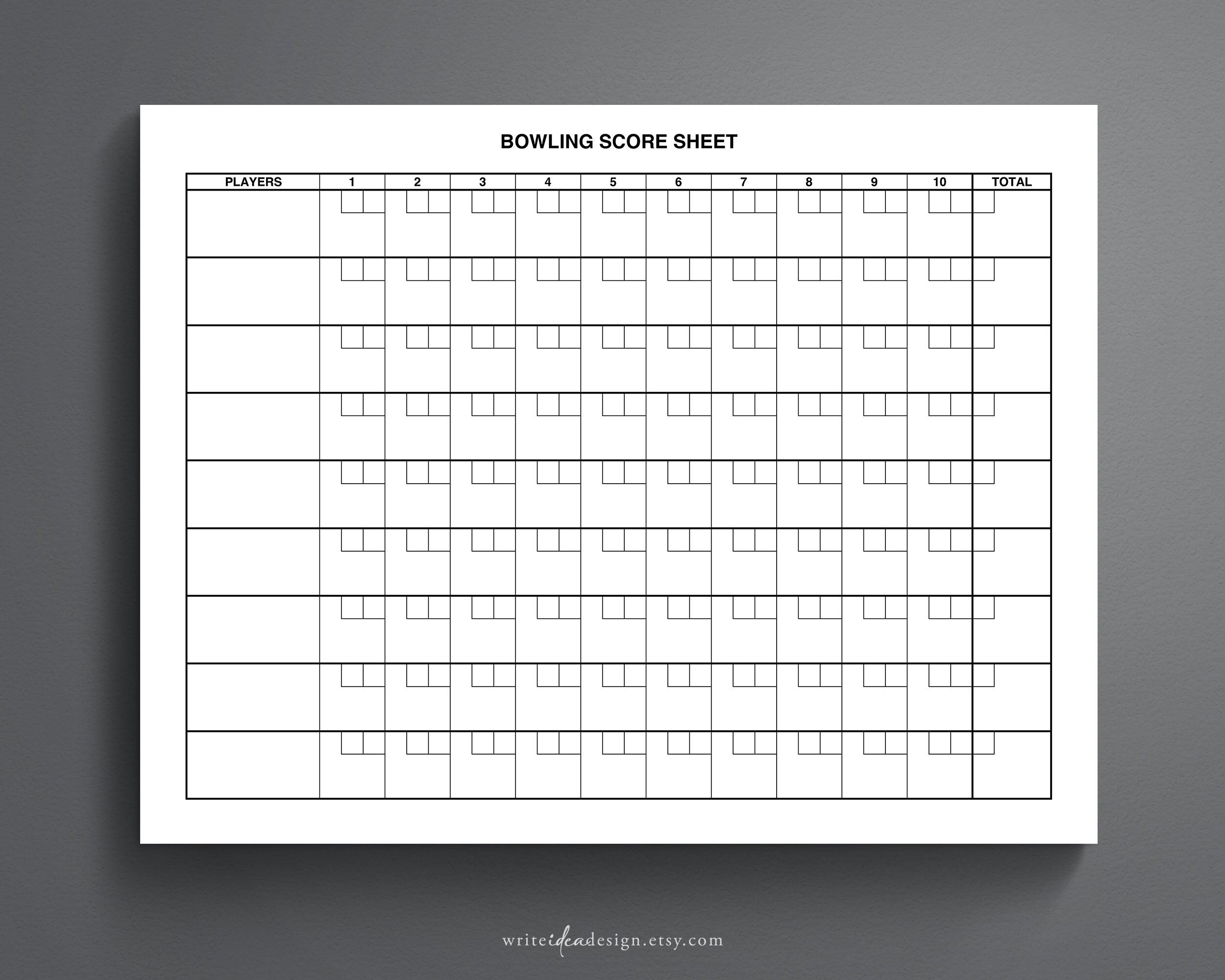 Bowling Score Sheet. Printable Bowling Score Pad. Bowling Score Card ...