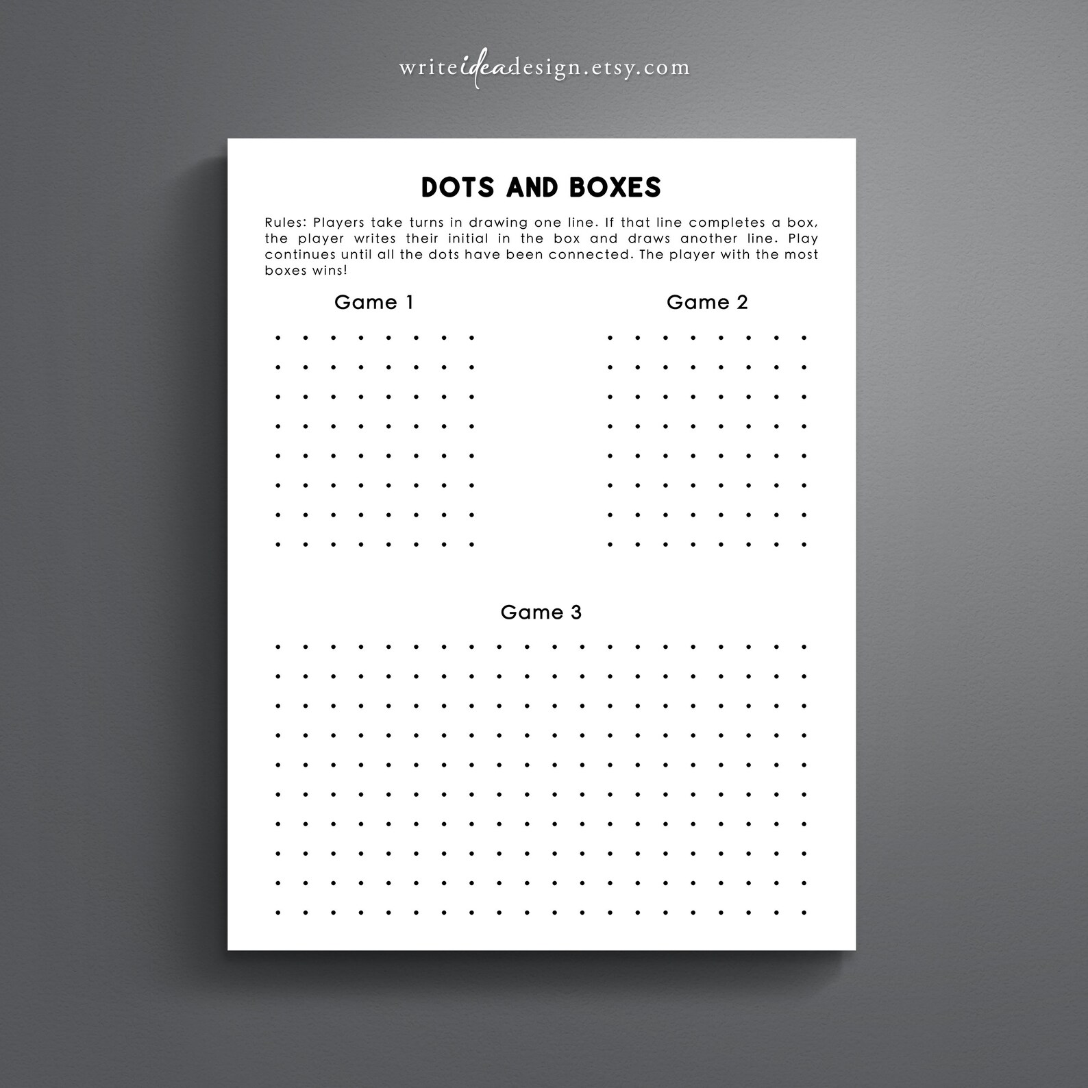 Dots and Boxes Printable Game. Dot Grid Printable Game. Pigs in a Pen ...