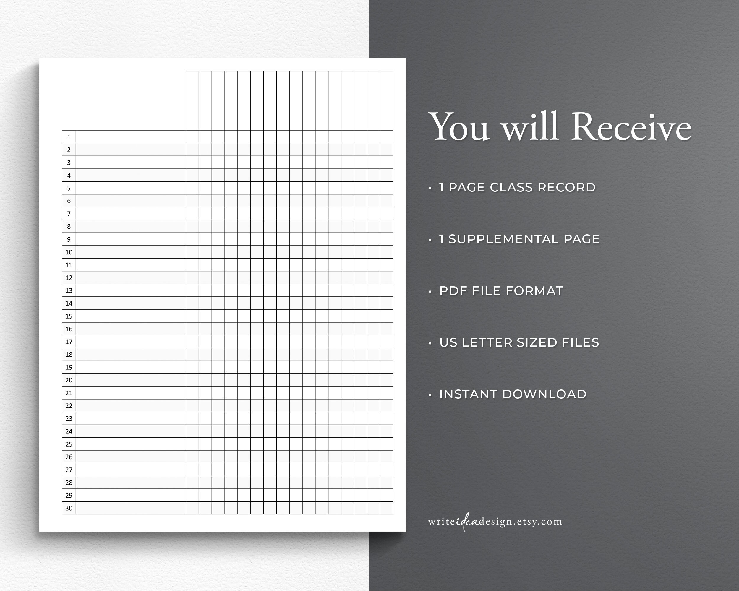 Printable Class Record and Checklist. Class Gradebook. Teacher - Etsy UK