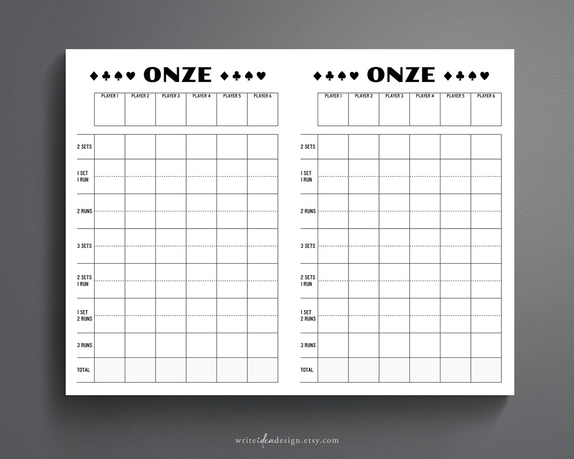 Printable Onze Score Sheet (PDF) - Etsy Australia