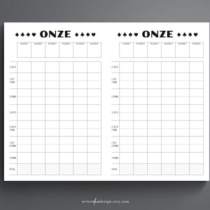Printable Onze Score Sheet. Onze Score Pad. Onze Game Scoresheet. - Etsy