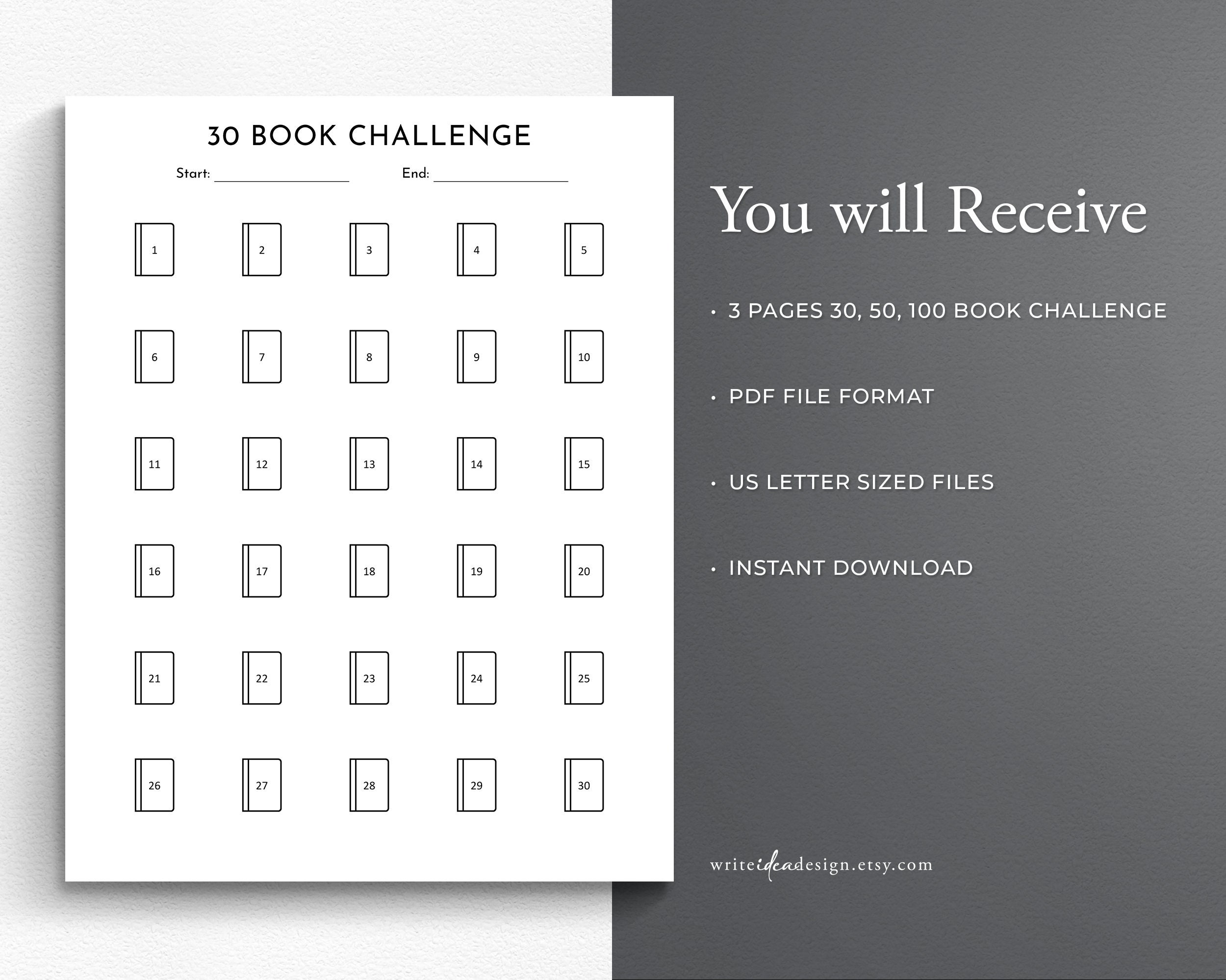 Book Challenge Sheets. 100/50/30. Reading Challenge. Reading Log ...