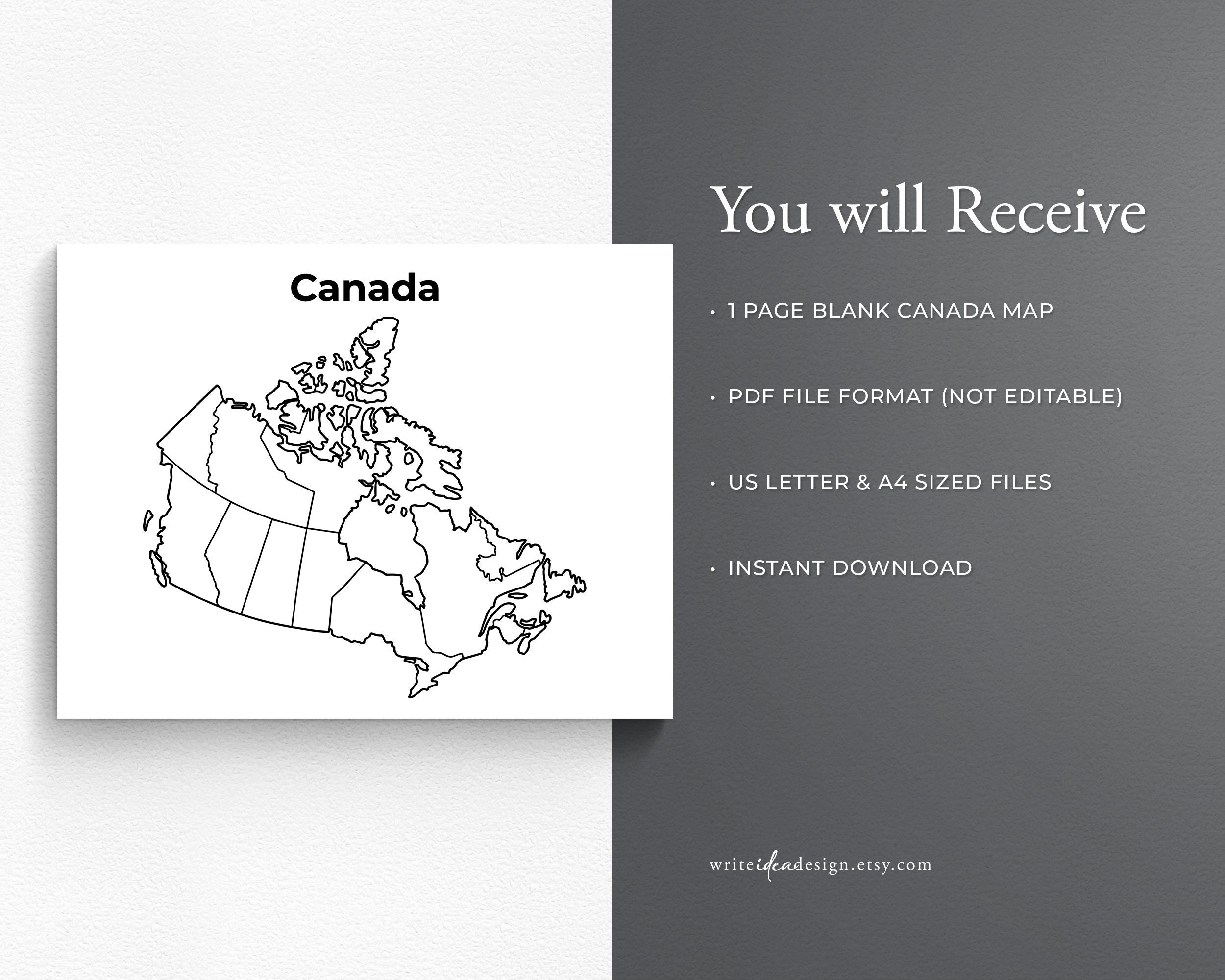 Printable Blank Canada Map: Kids Educational Coloring Page (PDF) - Etsy