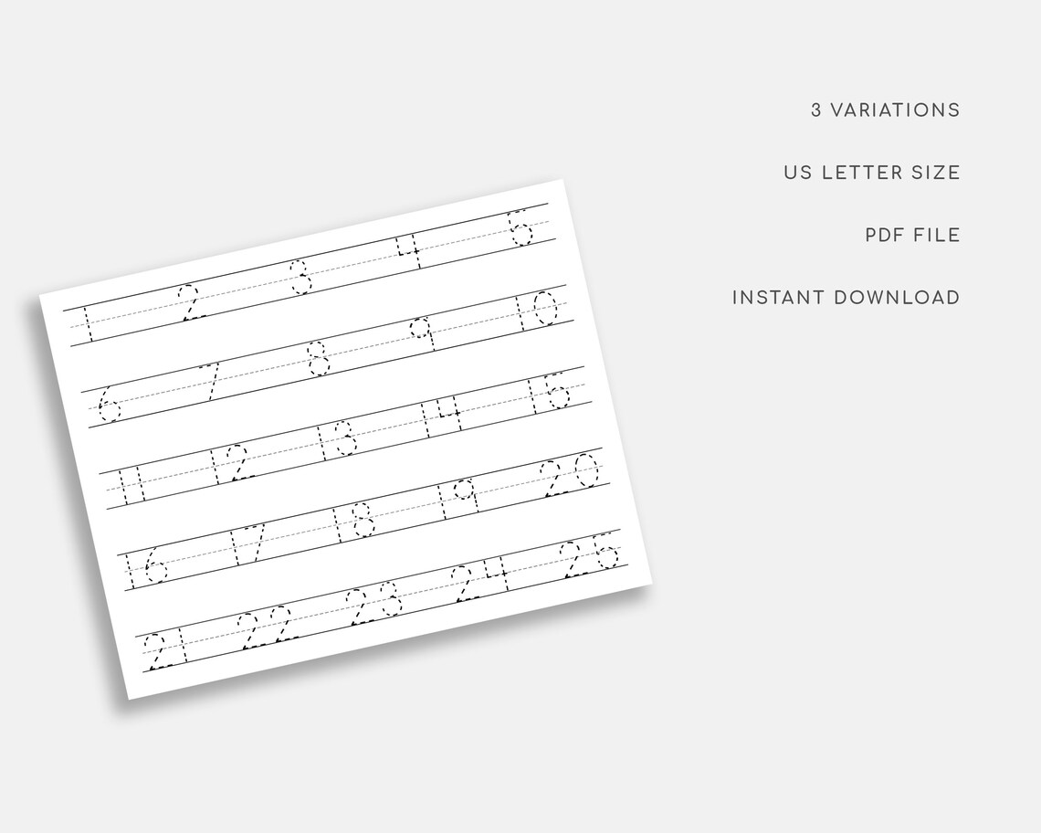 Number Tracing Worksheet 1-25. Printable Trace Numbers. - Etsy Canada