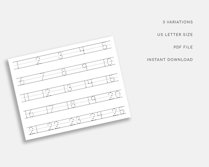 Number Tracing Worksheet 1-25. Printable Trace Numbers. - Etsy