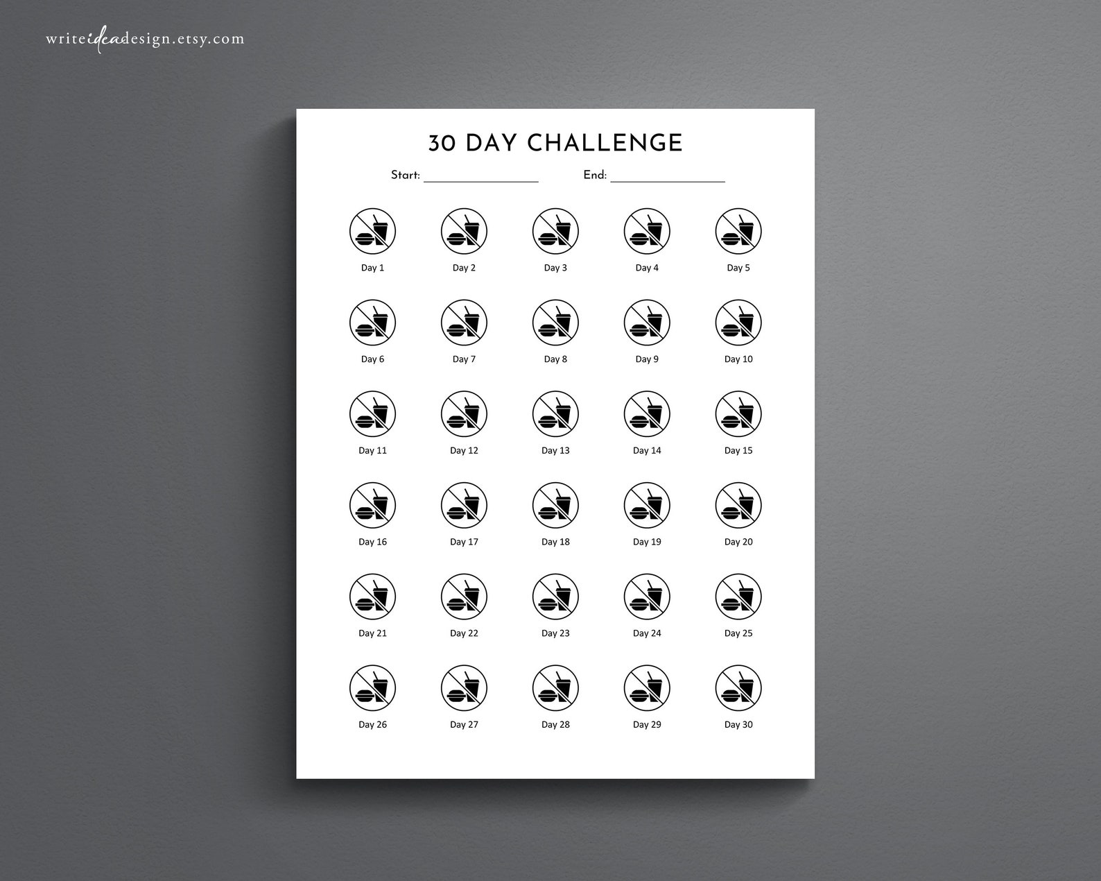 30/60/90 Day Printable No Fast Food Challenge. PDF Set for Healthy ...