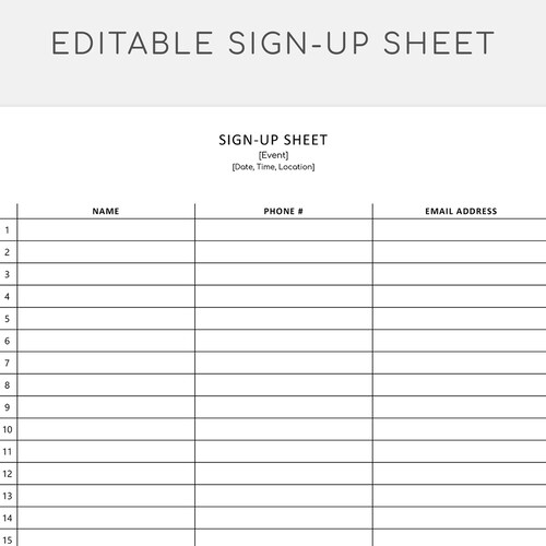Editable Sign up Sheet. Pdf/google Docs/microsoft Word. Sign - Etsy