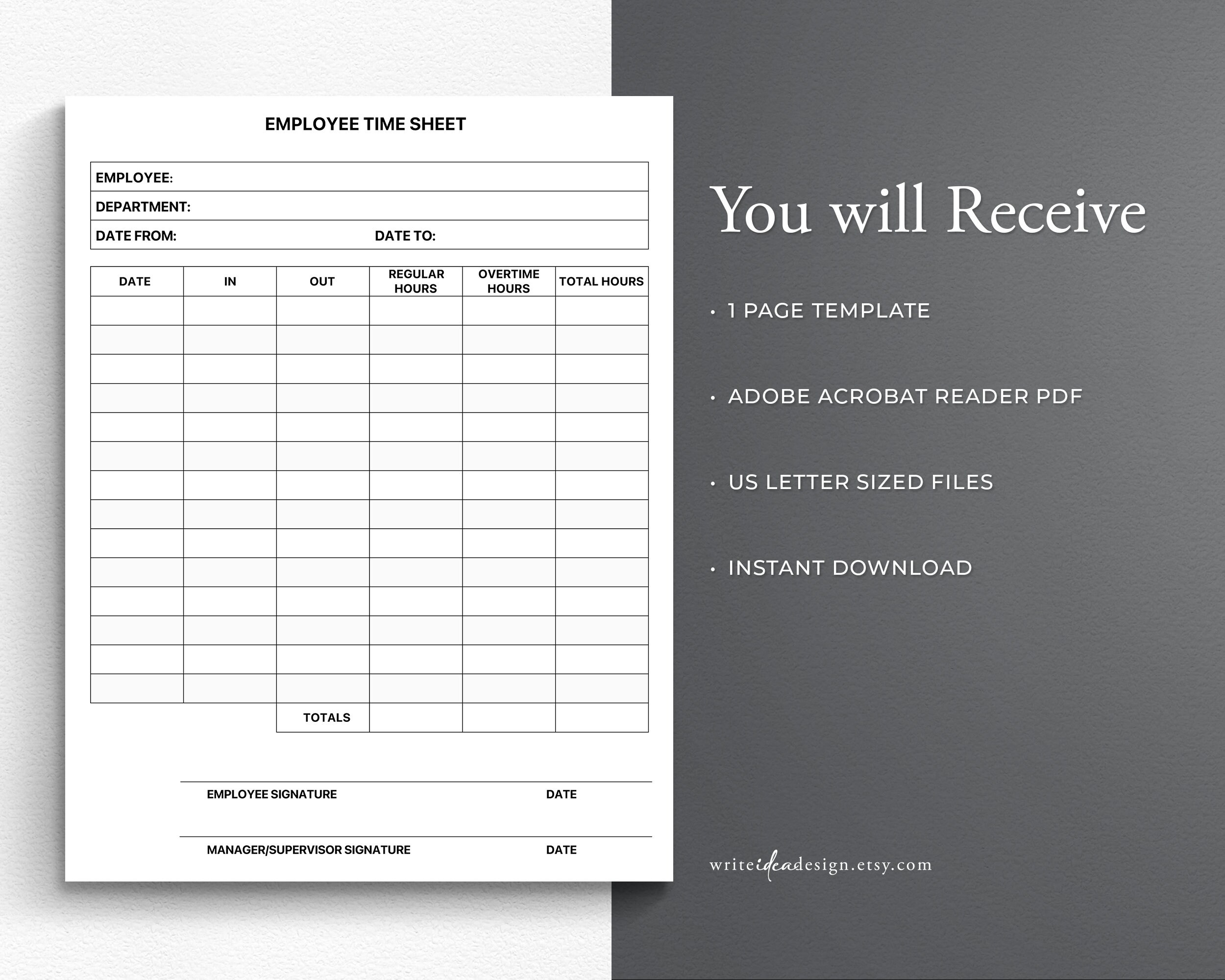 Employee Timesheet. Editable Timesheet. Printable Timesheet. - Etsy Canada