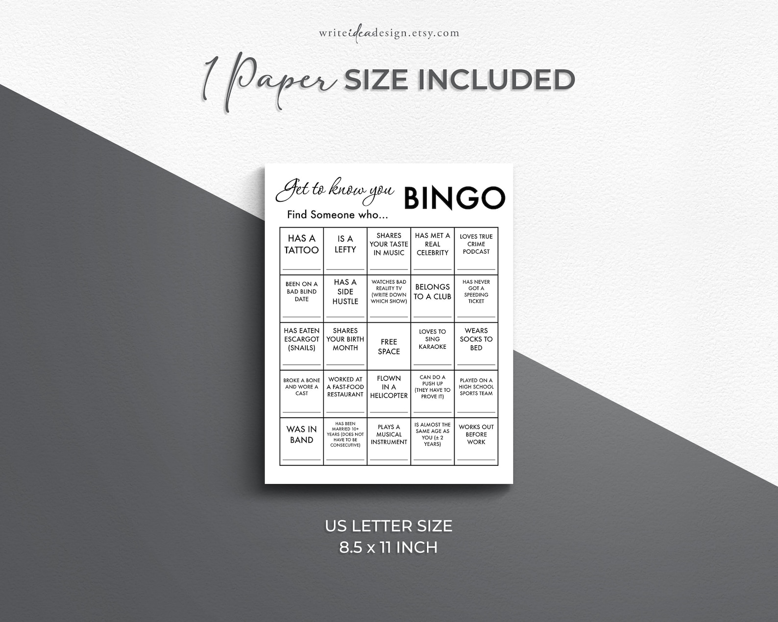 Get to Know You Bingo Game: Icebreaker Party Activity (printable PDF ...