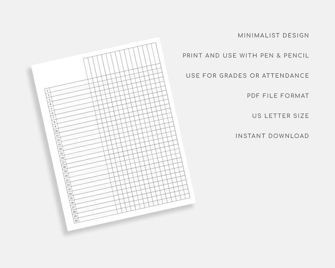 Printable Class Record and Checklist. Class Gradebook. Teacher - Etsy