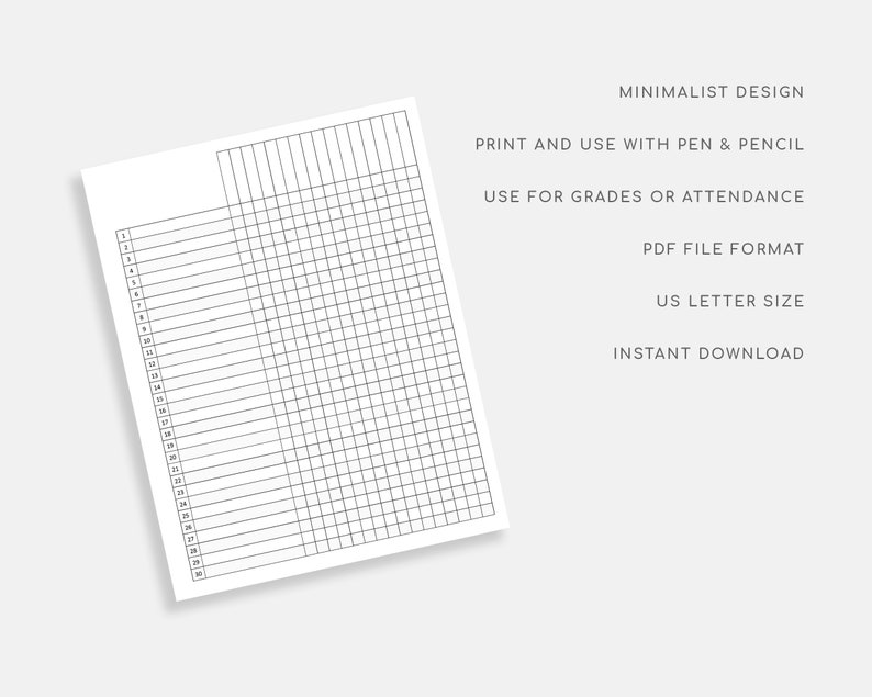 Printable Class Record and Checklist. Class Gradebook. Teacher - Etsy