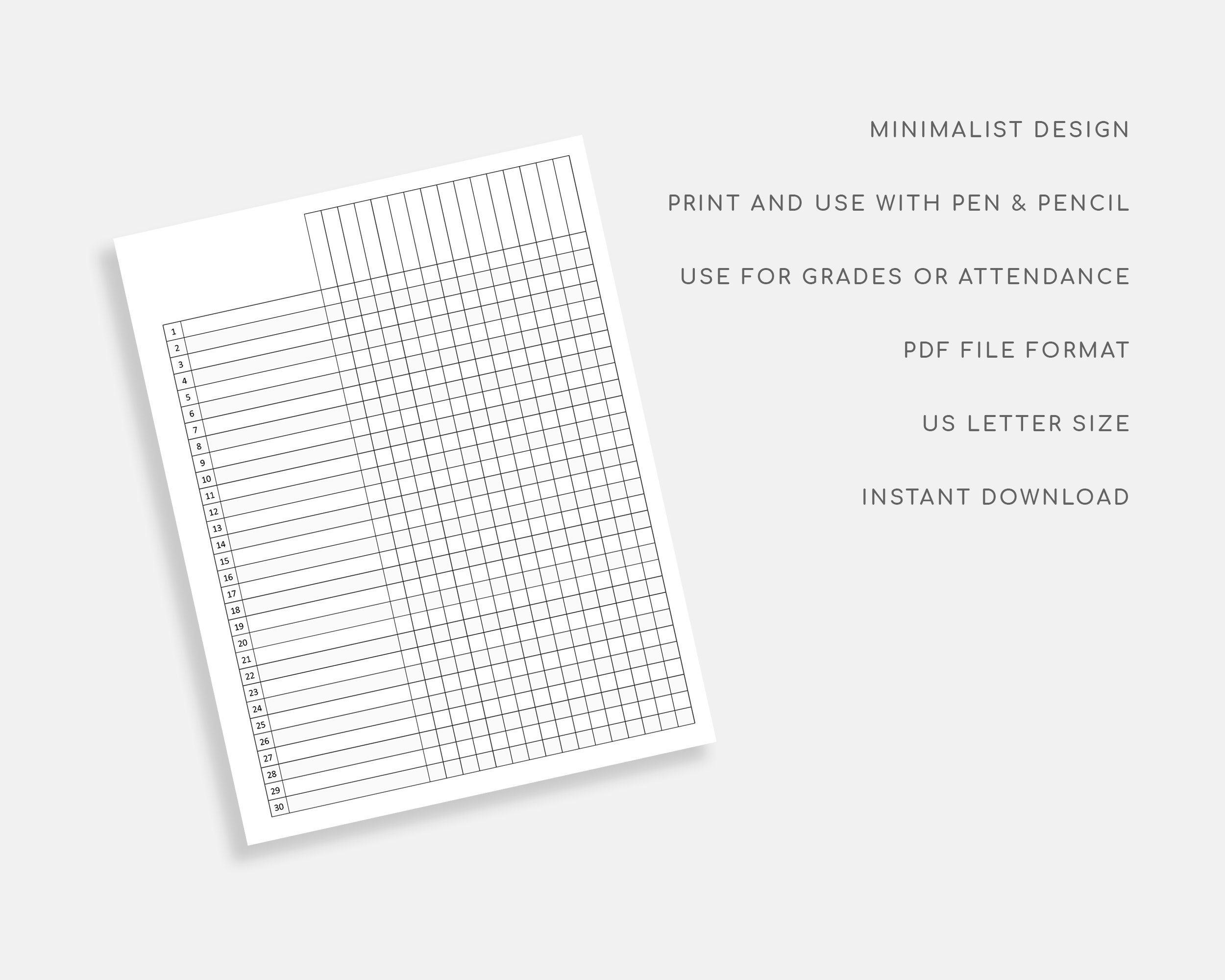Printable Class Record and Checklist. Class Gradebook. Teacher - Etsy