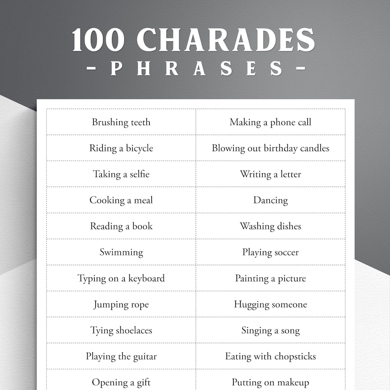 Printable Charades Game: 100 Action Phrases (PDF Download) - Etsy
