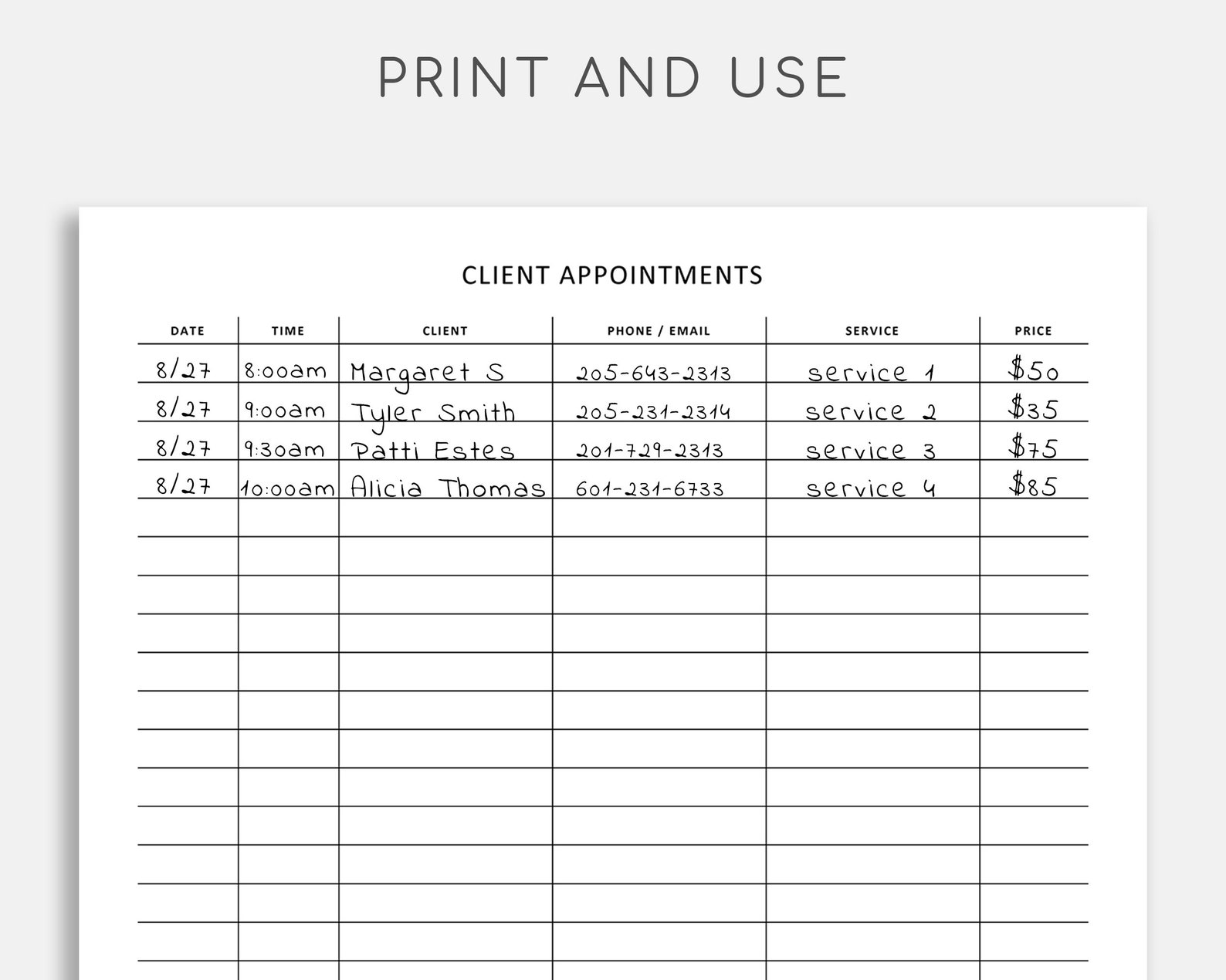 Client Appointment Tracker. Printable Appointment Log. - Etsy