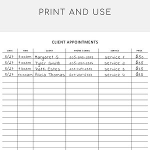 Client Appointment Tracker. Printable Appointment Log. - Etsy