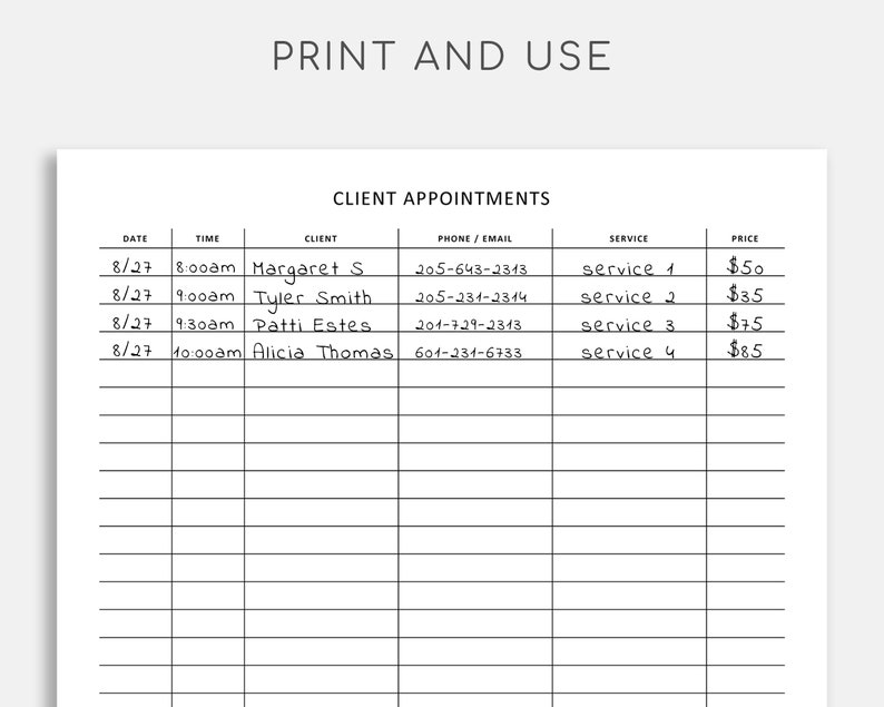 Client Appointment Tracker. Printable Appointment Log. - Etsy
