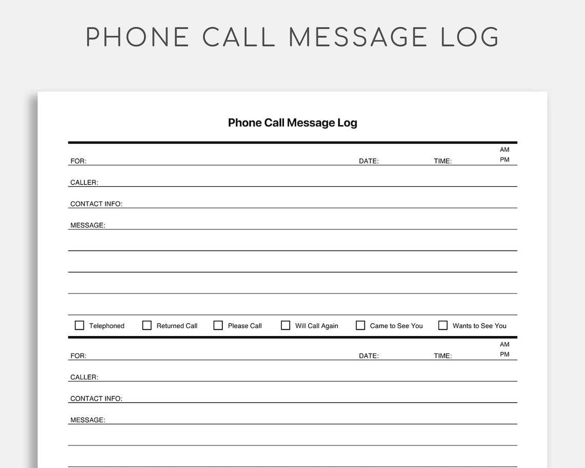 Phone Call Message Log. Phone Log. Message Log. Call Log. - Etsy