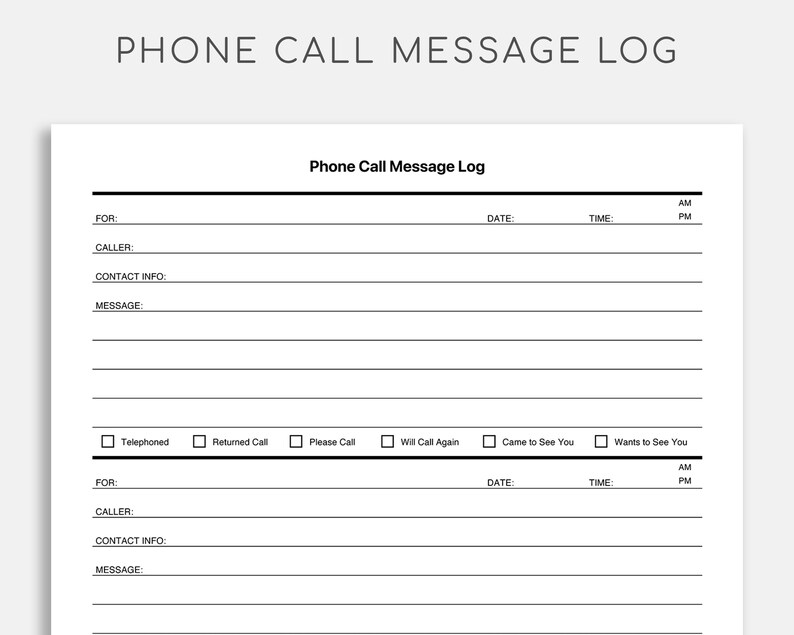 Phone Call Message Log. Phone Log. Message Log. Call Log. | Etsy