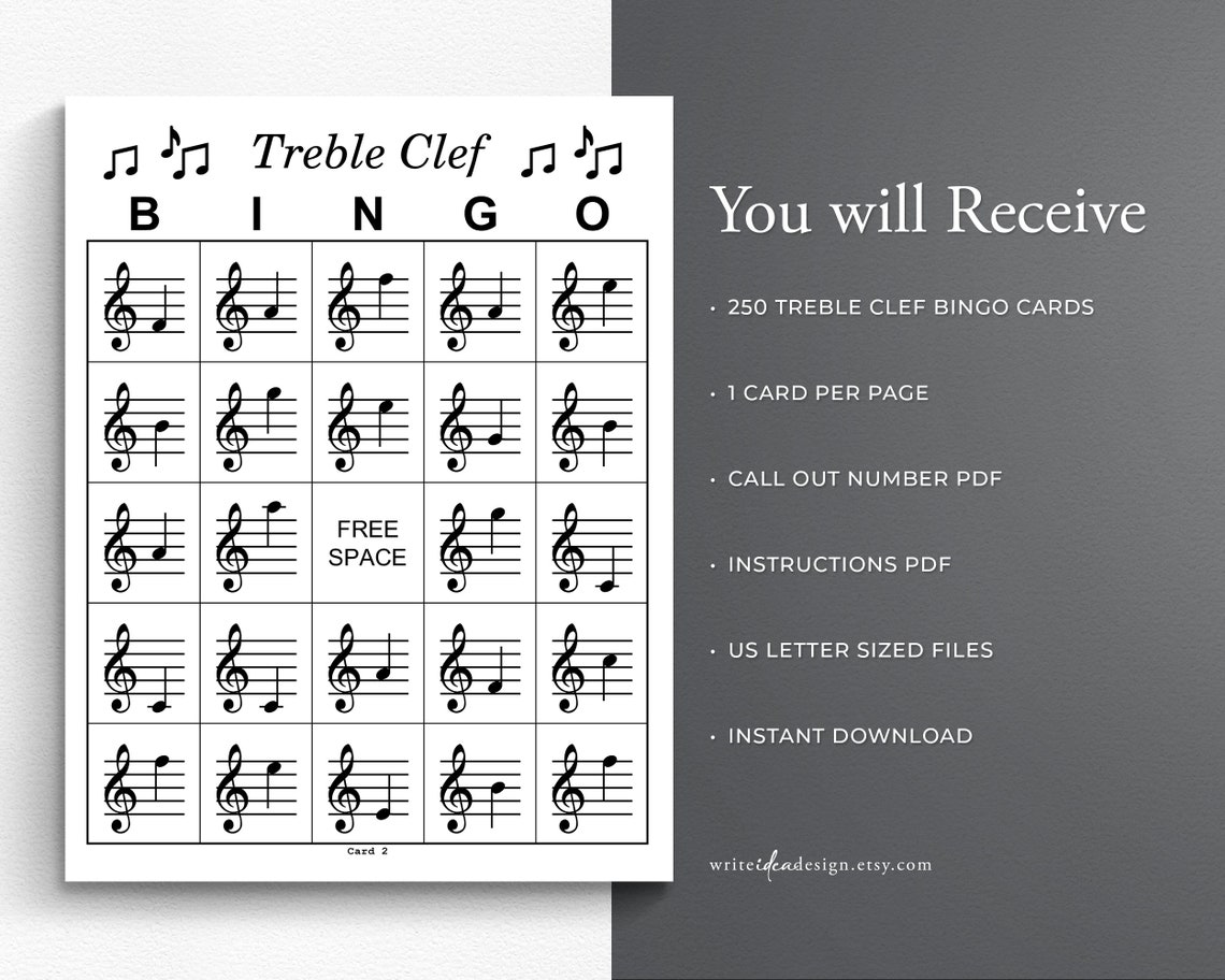 Treble Clef Bingo Game: Music Education Printable (PDF) - Etsy
