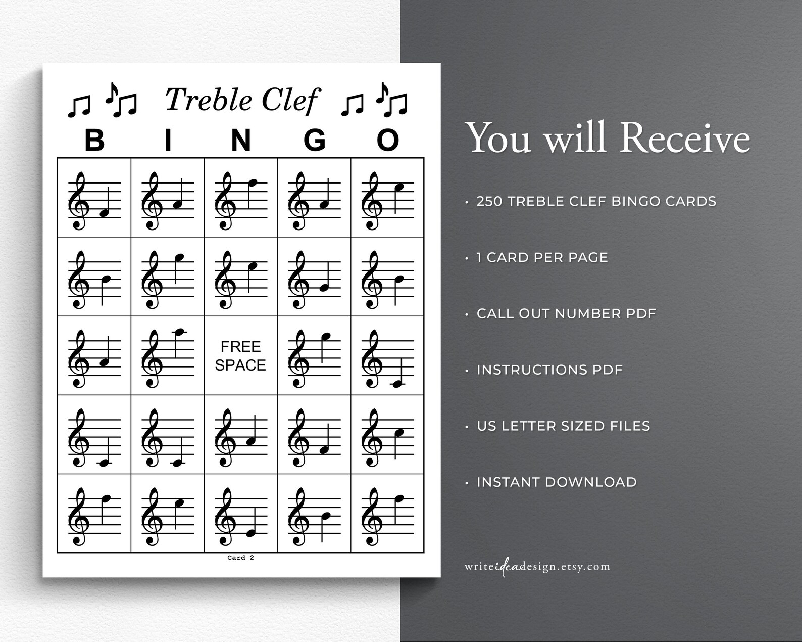 Treble Clef Bingo Game: Music Education Printable (PDF) - Etsy