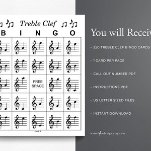 Treble Clef Bingo Game: Music Education Printable (PDF) - Etsy