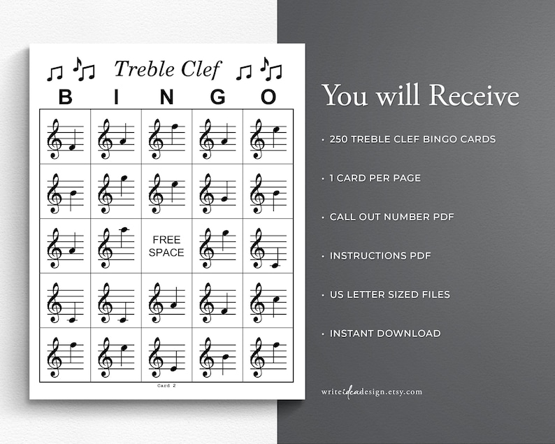 Treble Clef Bingo Game: Music Education Printable (PDF) - Etsy