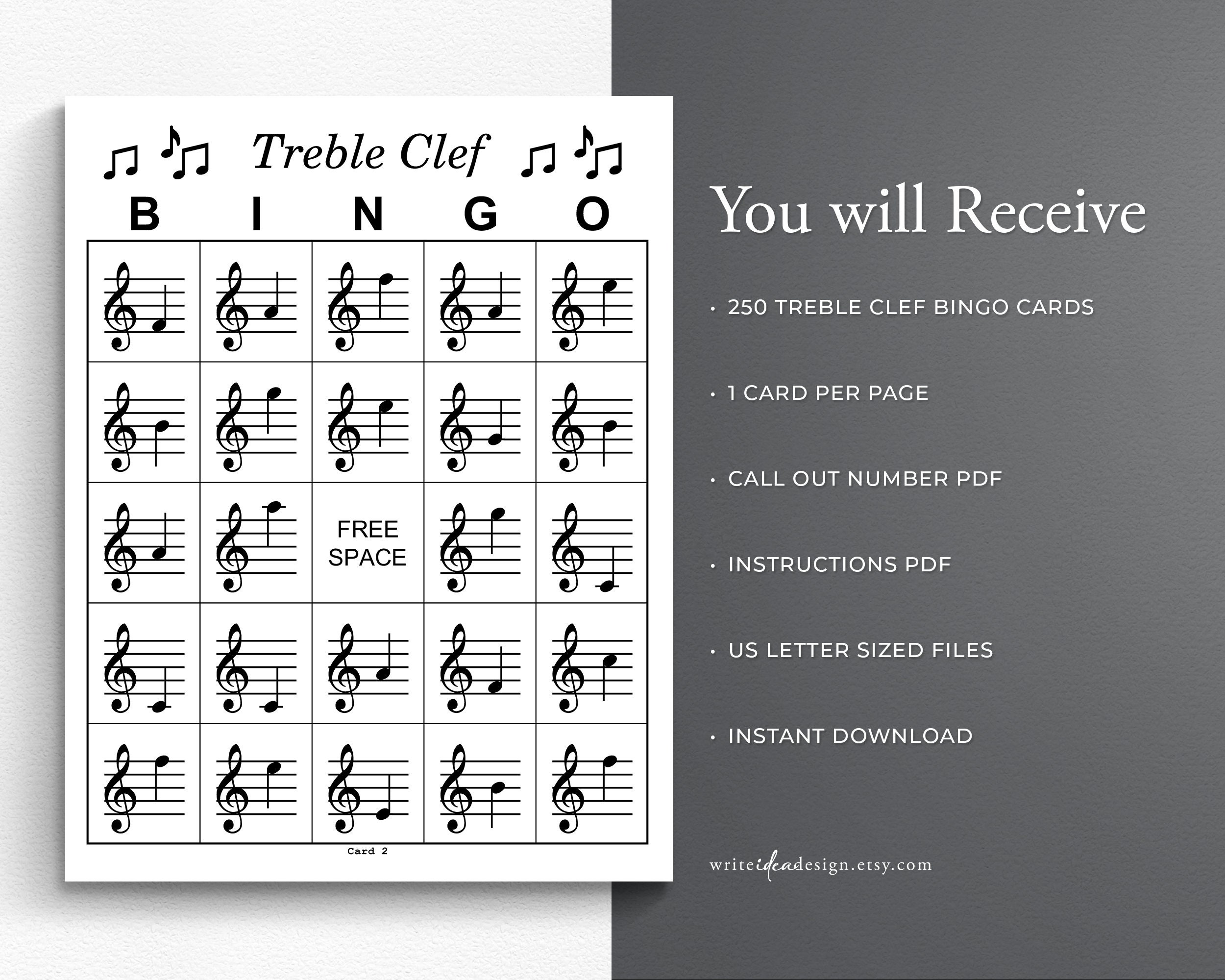 Treble Clef Bingo Game: Music Education Printable (PDF) - Etsy