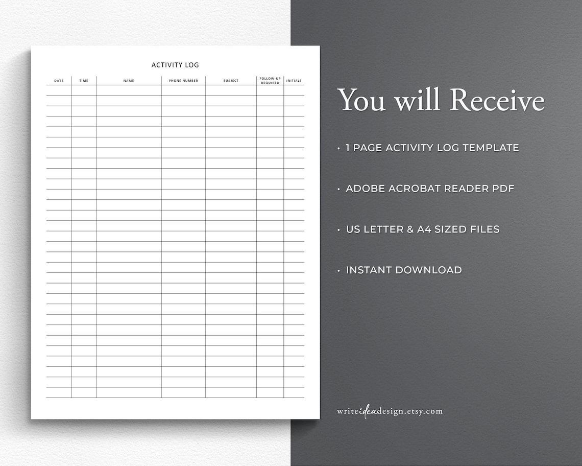 Activity Log. Activity Tracker Template. Activity and - Etsy