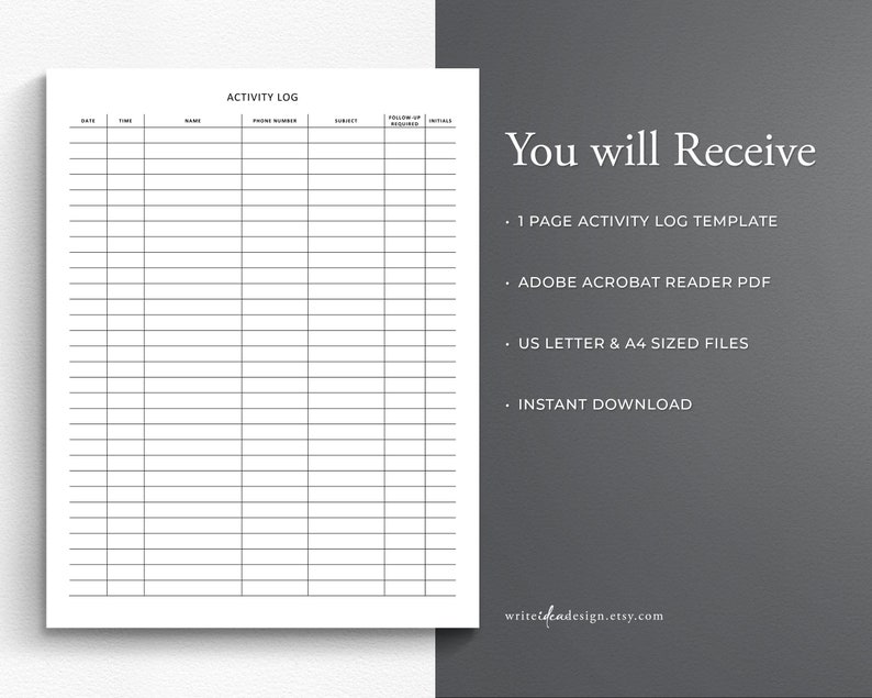Activity Log. Activity Tracker Template. Activity and - Etsy