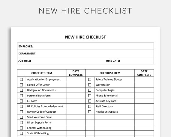 New Hire Checklist. Employee Onboarding Checklist. HR New - Etsy