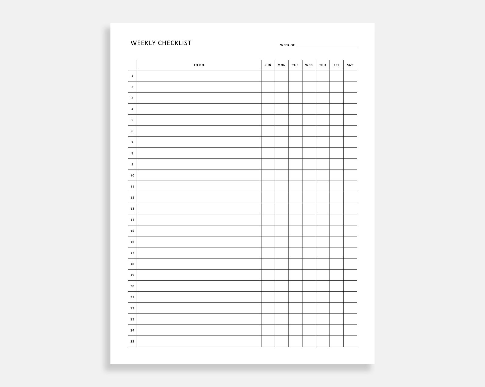 Weekly to Do List. Weekly Checklist Printable. Weekly Planner. - Etsy