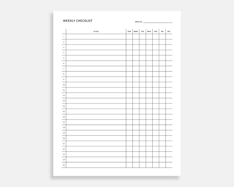 Weekly to Do List. Weekly Checklist Printable. Weekly Planner. - Etsy