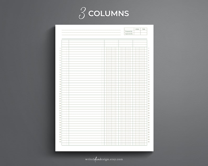 Printable Columnar Paper. Accounting Ledger. Digital Ledger - Etsy